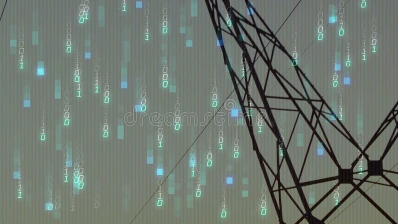 Binary Digits Appearing at Dusk Sparking Data Rain As Camera Tilting Up Tower Visualizing Data ...