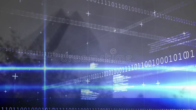 Binary Digits and Code Panels Drifting in Blue Line, Beam Rising ...