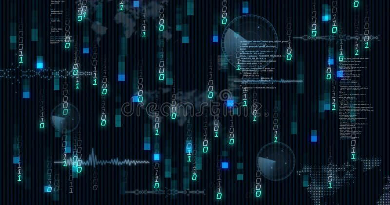 Binary Digits, Glowing Squares Starting Cascade, Emerging Map, Lines HUD Overlay Visualizing ...