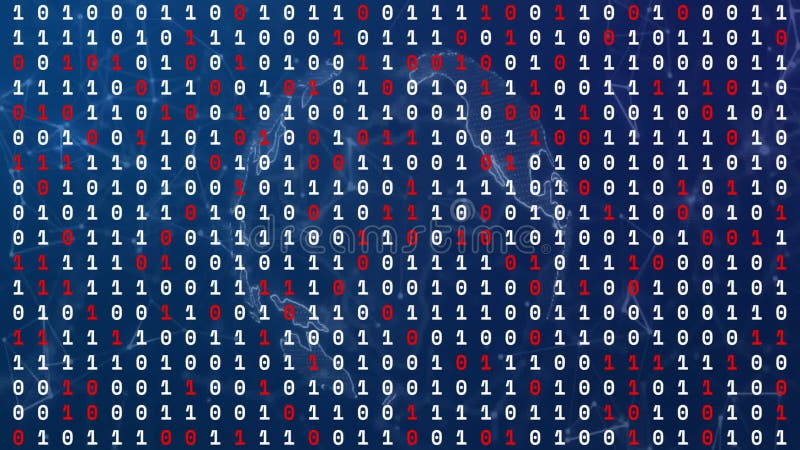 Binary Digits Streaming Across Dark Blue Screen, Showing Red White ...