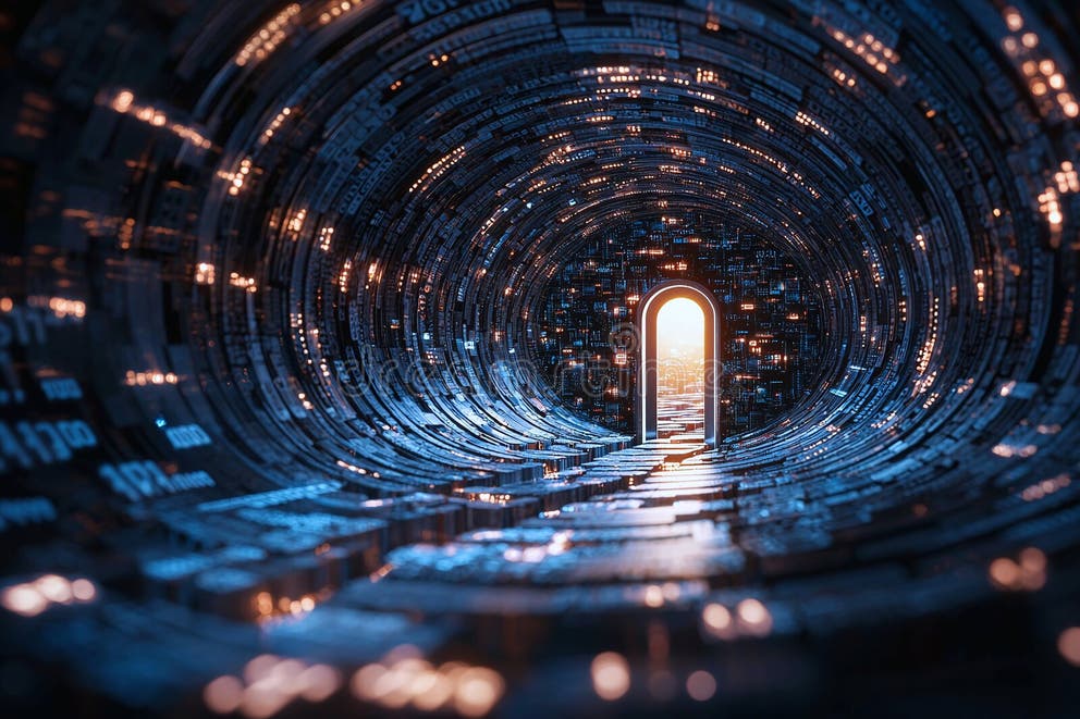 Binary Digits Swirl Around a Glowing Keyhole, Representing Secure Data Access and Restricted ...