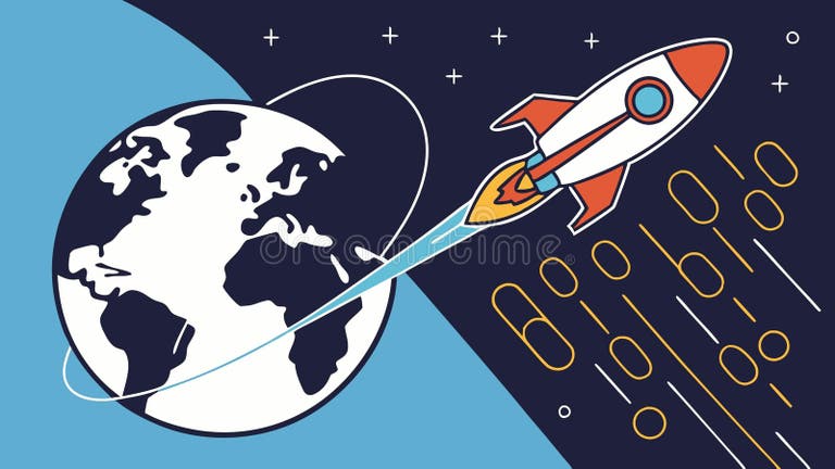 Binary Earth Rocket - Decode Future of Global Innovation with Digital Ideas. Vector Design ...