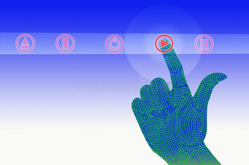 Binary hand click Play. stock illustration. Illustration of human ...