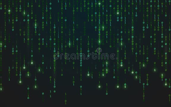 Binary Matrix Background. Falling Random Numbers on Dark Backdrop. Running Bright Code Stock ...