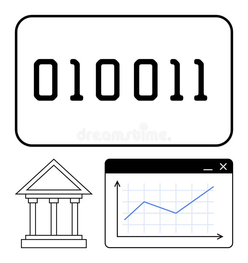 Binary Code, Financial Graph, and Bank Symbol Representing Data-driven ...