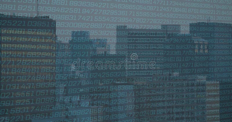 Binary Numbers Animating Over Cityscape with Tall Buildings Stock ...