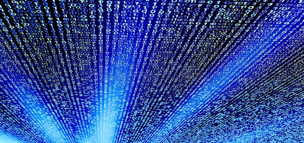 Binary Numbers in Perspective with Bright Blue Light, Digital Data Flow ...