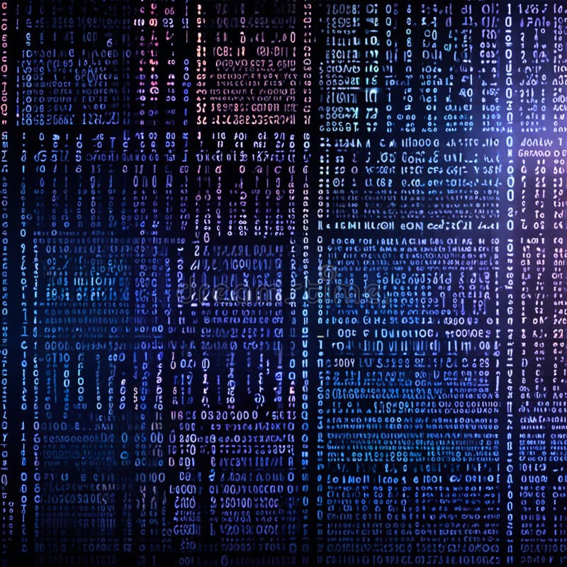 The Binary Numbers 0 and 1 are Shown with Flowing Text on a Technical ...