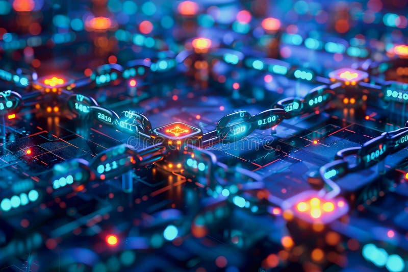 Binary Numeric Data Transmission Chain Of Nodes Connected In A Network Form P2p Connection