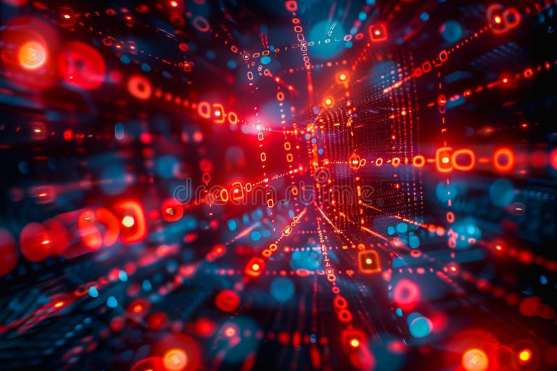 Binary Numeric Data Transmission Chain Of Nodes Connected In A Network