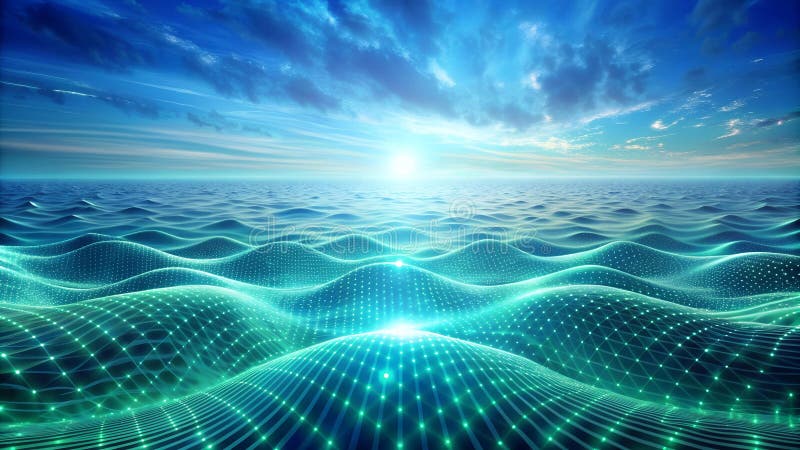Binary Ocean a Digital Sea of Code in Shades of Blue and Green Generative AI Stock Illustration ...
