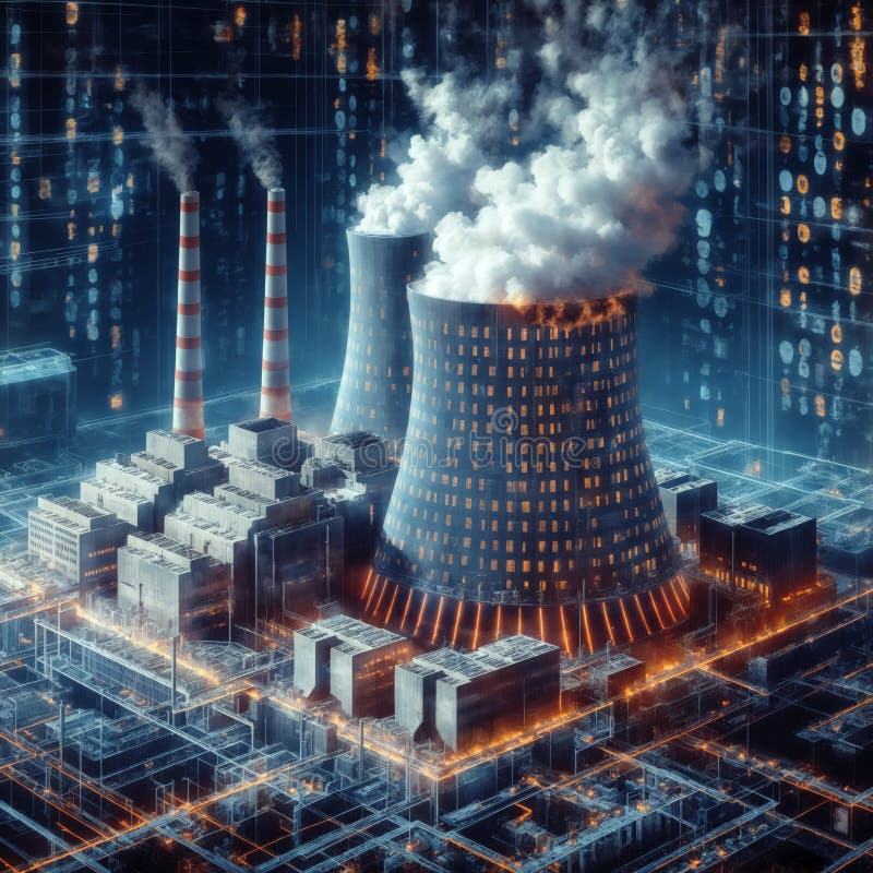 Binary Pollution: Power Plant with Smoke & Numbers, Generative Ai Stock Image - Image of reactor ...