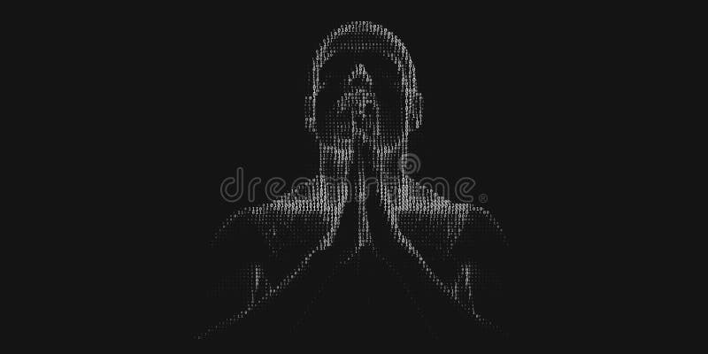 Binary Praying Figure. Digital Belief. Cyber Meditation Stock ...