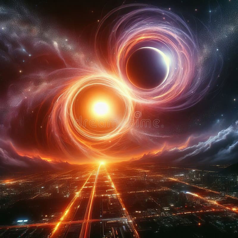 Binary Space Space Containing a System of Two Stars Orbiting Ao Stock ...