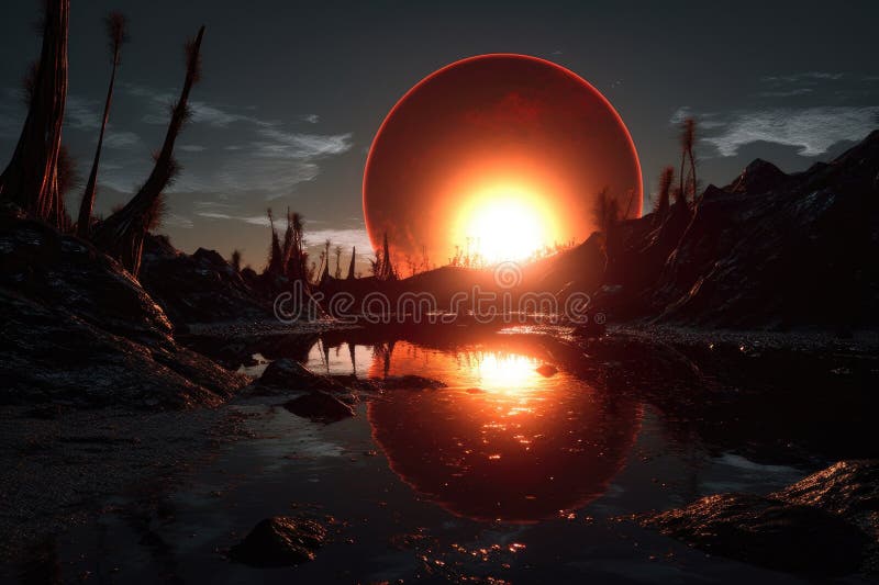 Binary Star Sunset Casting Double Shadows on Exoplanet Stock ...