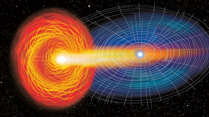 Binary Star System with Accretion Disk and Jet Stock Illustration ...