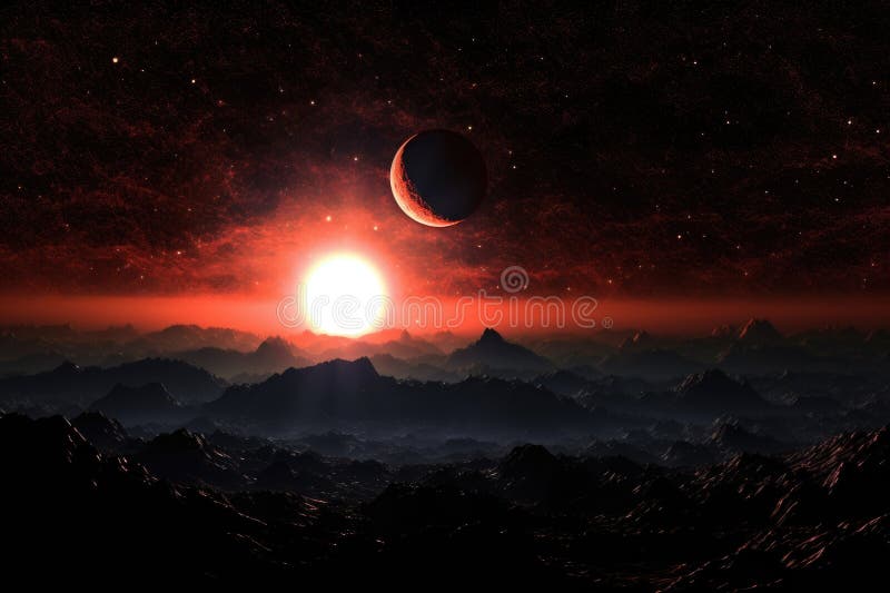 Binary Star System with Exoplanet Silhouetted in Space Stock ...