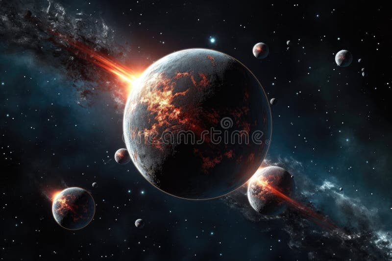 Binary Star System with Exoplanets in Orbit Stock Illustration ...