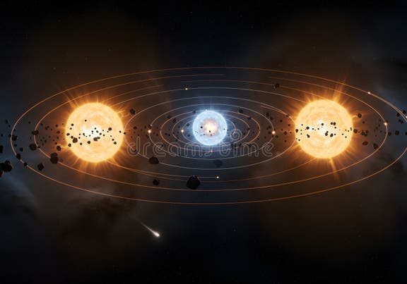 Binary Star System with Planets Stock Illustration - Illustration of ...