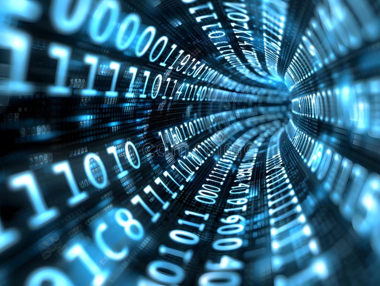 Binary Stream or Code Tunnel Background , Data Flow, Charts with Numbers and Computer Programing ...