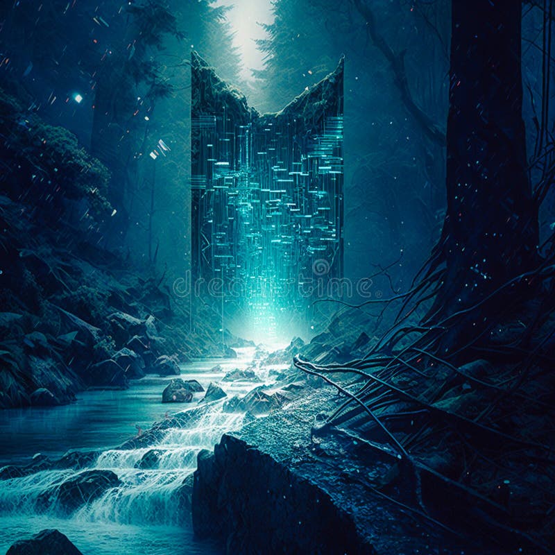 Binary Stream in the Forest, Generative AI Stock Illustration ...