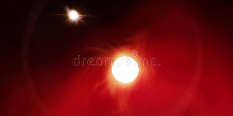 Binary Sun System in Red Nebula Stock Illustration - Illustration of ...