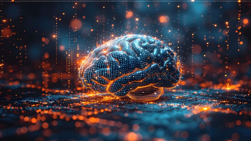 Binary Threads, AI Brain S Neural Fabric. Stock Illustration - Illustration of neural, three ...