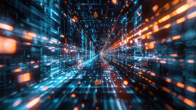 Binary Tunnel Blue and Orange Bright Neon Lights in Motion Blur ...