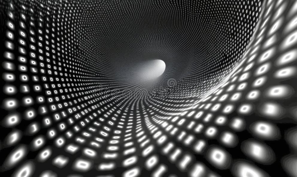 Binary Tunnel with Swirling Digits, Abstract Representation of Data Flow, Digital Technology ...