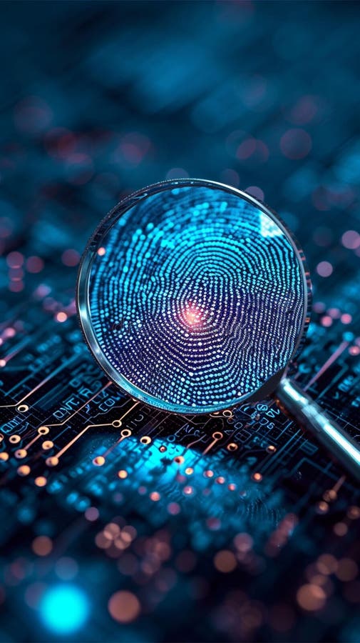 Binary Verification Magnifying Glass Examines Biometrics Authentication ...