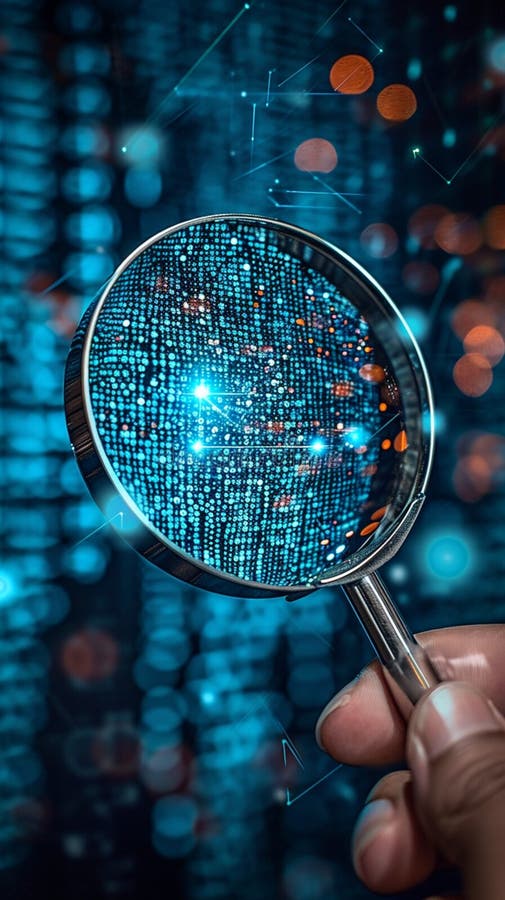 Binary Verification Magnifying Glass Examines Biometrics Authentication ...