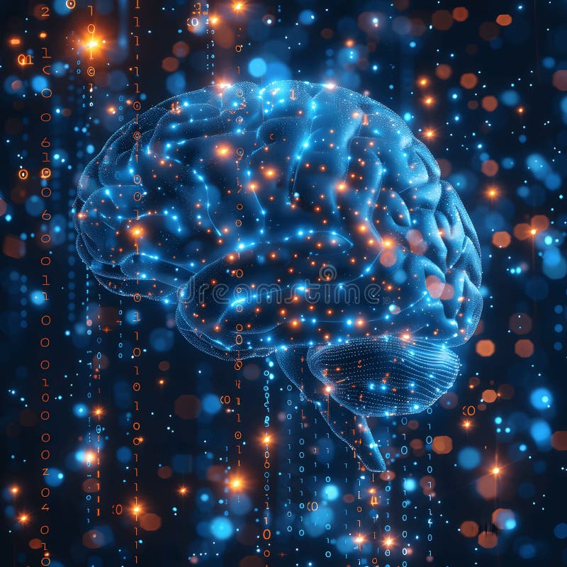 Binary Woven Intellect, Digital Brain Theme. Stock Illustration ...