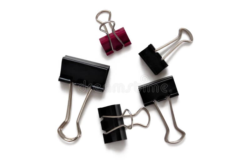 Five Binder Clip Pieces of Different Sizes, One Red Stock Image - Image ...