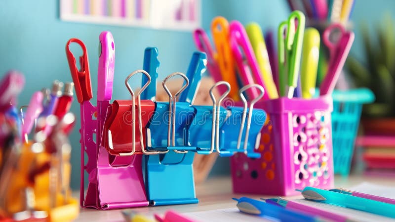 Binder Clips for Classroom and Desk Organization Stock Illustration ...
