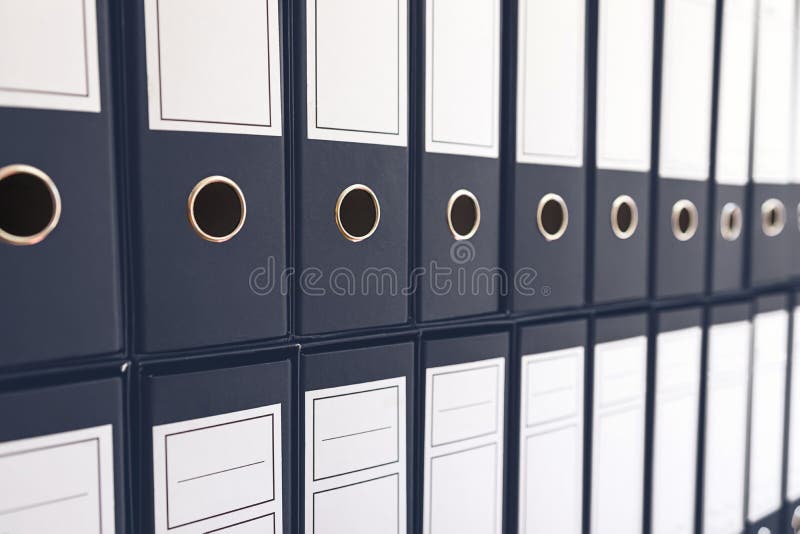 Binder Folders in Shelf, Binders in a Row. Stock Photo - Image of files ...