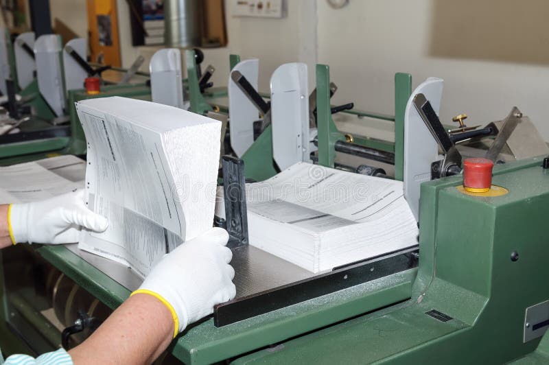Printed Sheets on Folding Machine into Printing Plant Stock Image ...