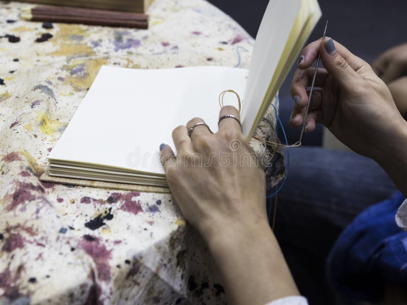 Binding Pages in for Handmade Book Stock Image - Image of midsection ...