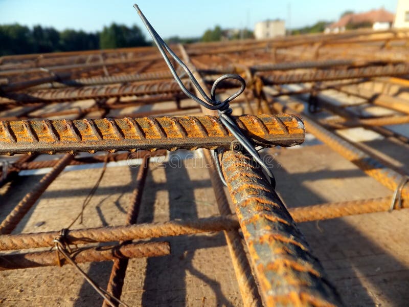 Binding Rebar before Concreting Stock Photo - Image of board, ground ...