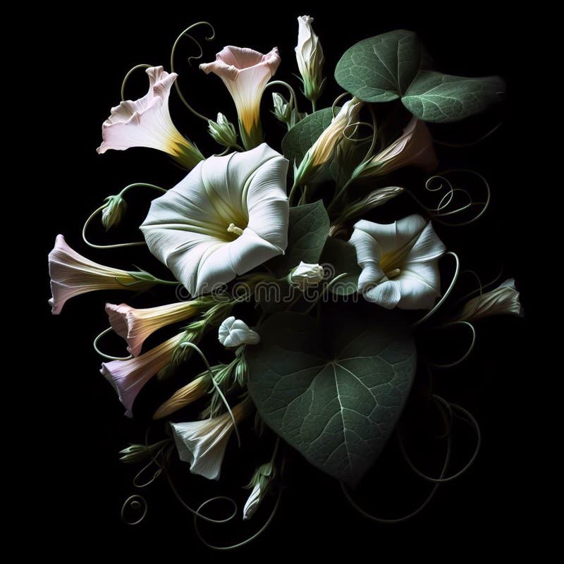 Bindweed Isolated on Black Background. Flowers and Plants in Spring ...