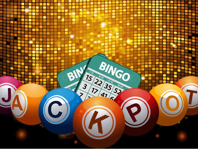 Bingo Balls Jackpot and Cards Over Disco Wall Stock Illustration ...