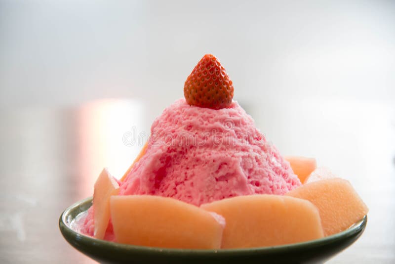 Bingsu with Strawberry and Melon Stock Image - Image of white, bingsu ...