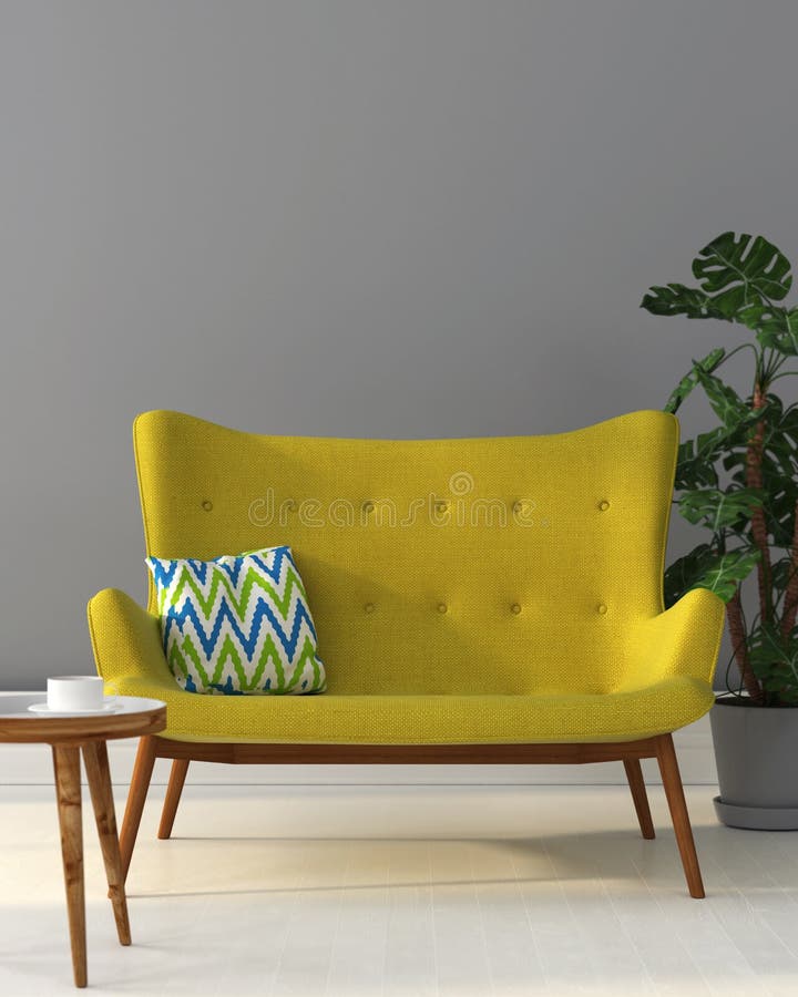 Bank Met Een Gele Vloerlamp Stock Afbeelding - Image of zetel, parket ...