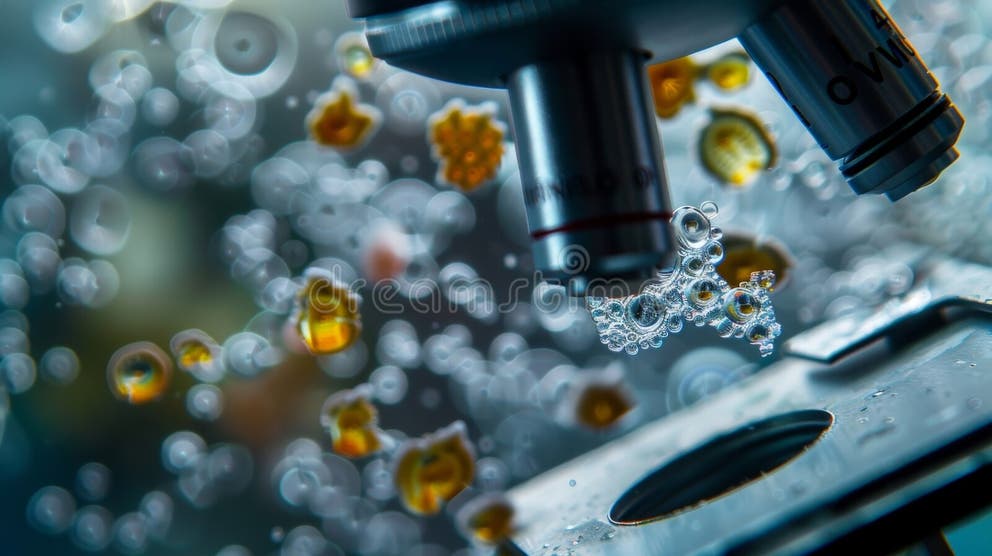 A Binocular Microscope Zoomed in on a Sample of Plankton Allowing for a ...