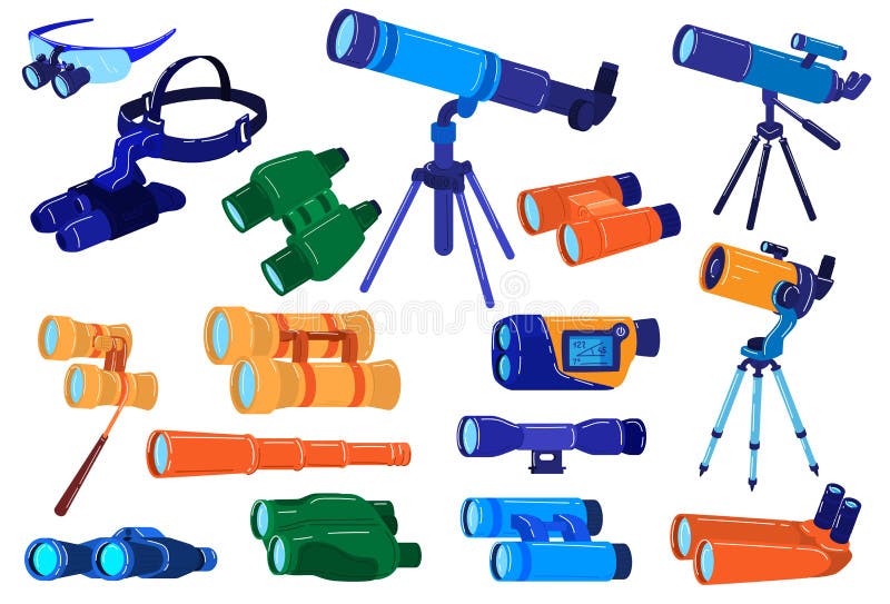 Binocular Optical Equipment Vector Illustrations, Cartoon Flat Search ...