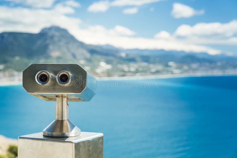 Binocular Viewing Machine on Shore Stock Photo - Image of discovery ...