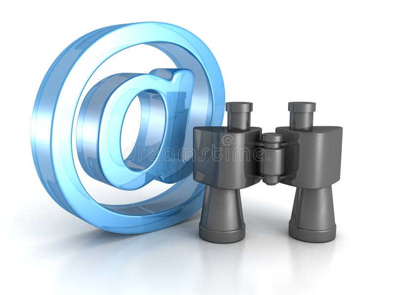 Binoculars with Blue at E-mail Symbol. Internet Search Concept Stock ...
