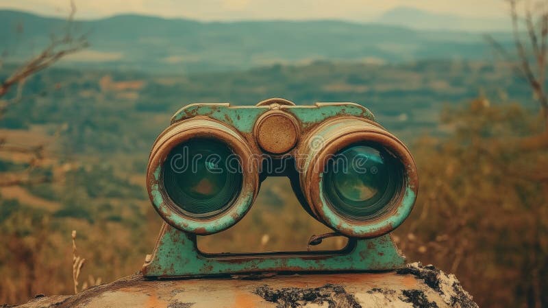 Through Binoculars, a Distant Landscape Comes into View, Signifying ...