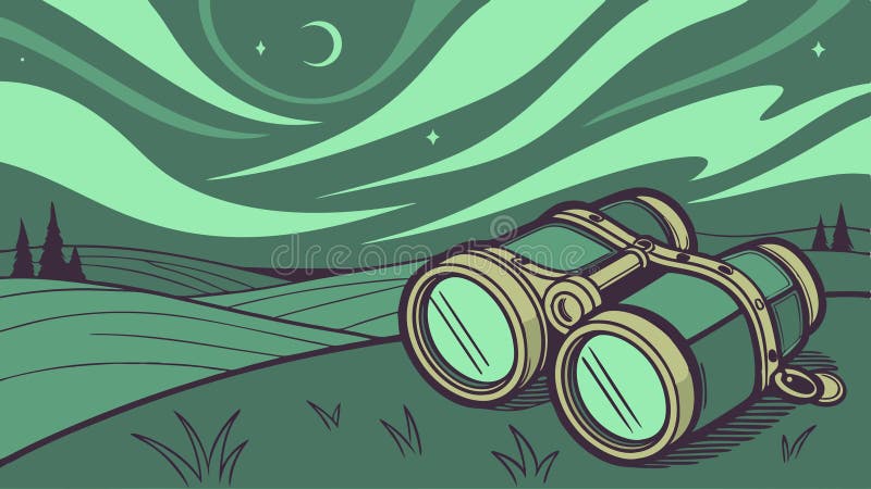 Binoculars on a Hilltop Overlooking a Green Rolling Landscape, Vector ...