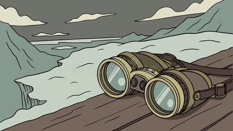 Binoculars on a Knoll Overlooking a Hilly Landscape, Vector Design ...