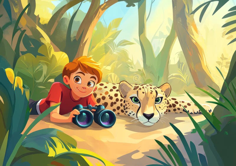 Binoculars and Leopard in the Jungle of a Zookeeper Boy Stock Photo ...